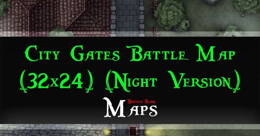 City Gates Battle Map (32x24) (Night Version) | RPG Item | RPGGeek