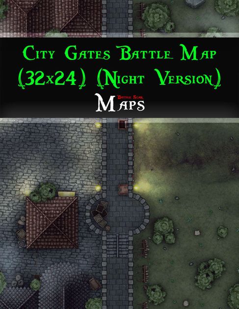 City Gates Battle Map (32x24) (Night Version) | RPG Item | RPGGeek