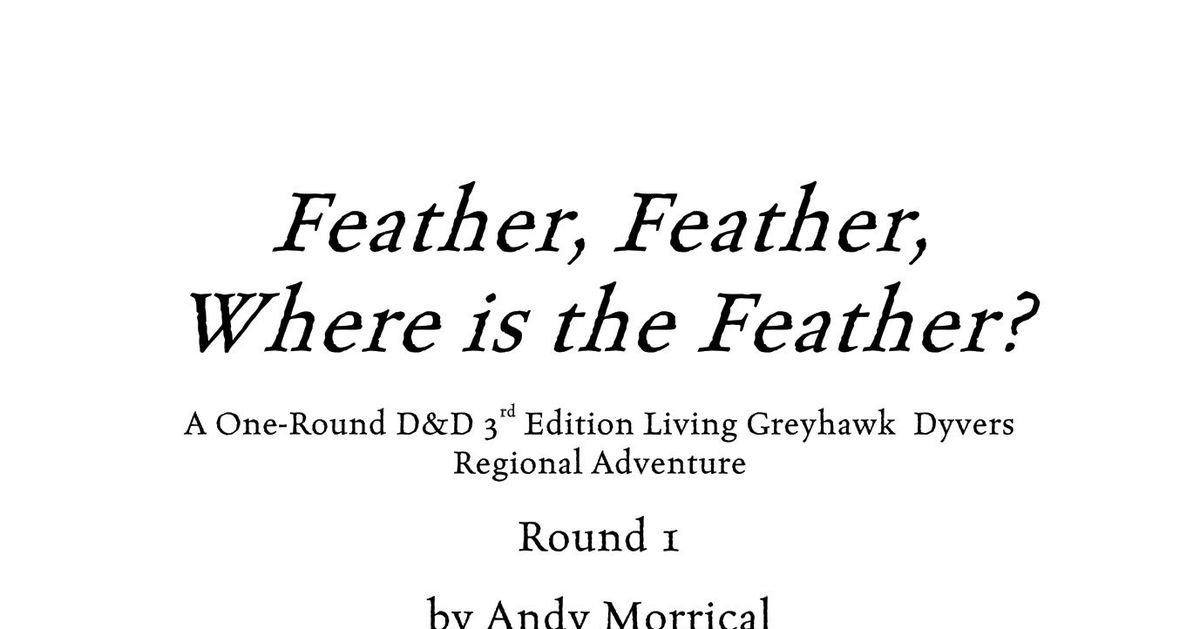 DYV3-01: Feather, Feather, Where is the Feather? | RPG Item | RPGGeek