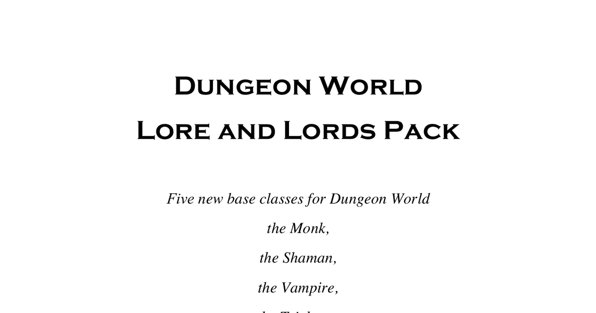 Dungeon World Lore and Lords Pack | RPG Item | BoardGameGeek