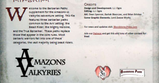 Amazons Vs Valkyries: Barbarian Paths | RPG Item | RPGGeek