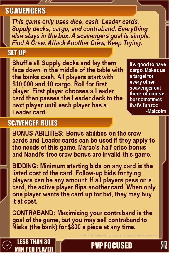 Scavenger (card game) Story Card | Firefly: The Game