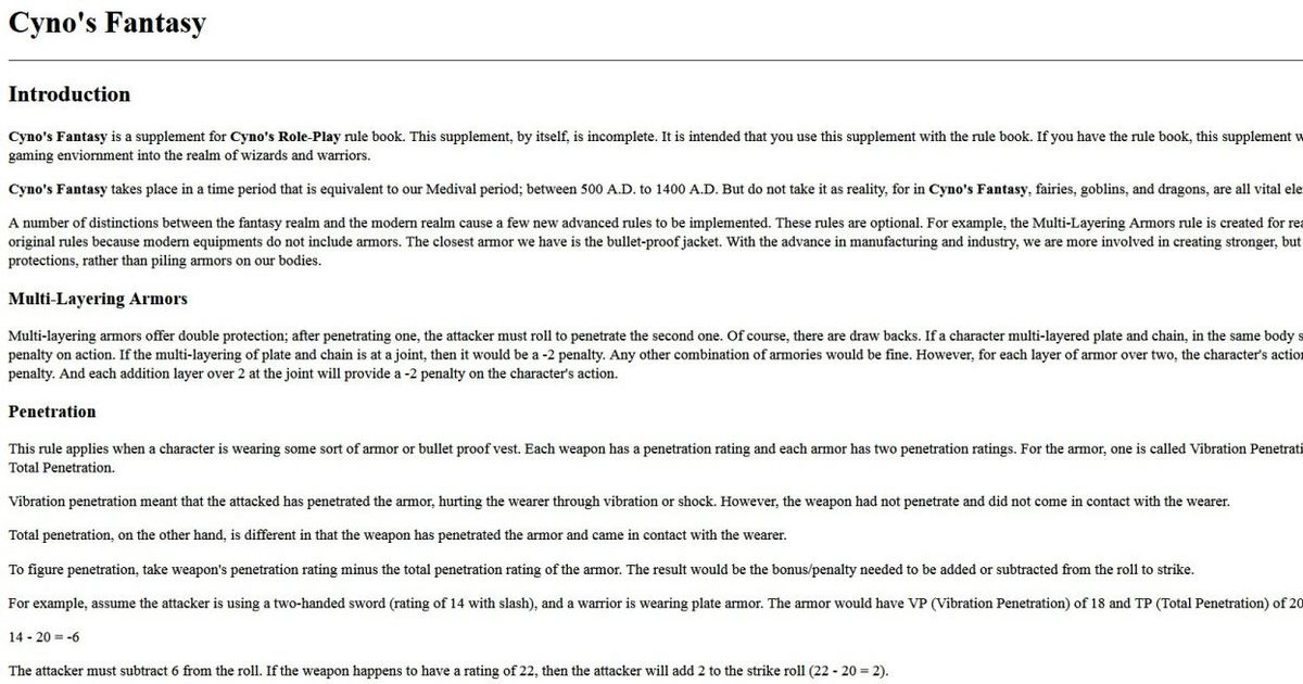 Cyno's Fantasy | RPG Item | RPGGeek