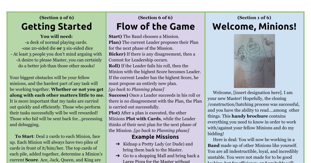 Welcome, Minions! (Two-Page Version) | RPG Item | BoardGameGeek