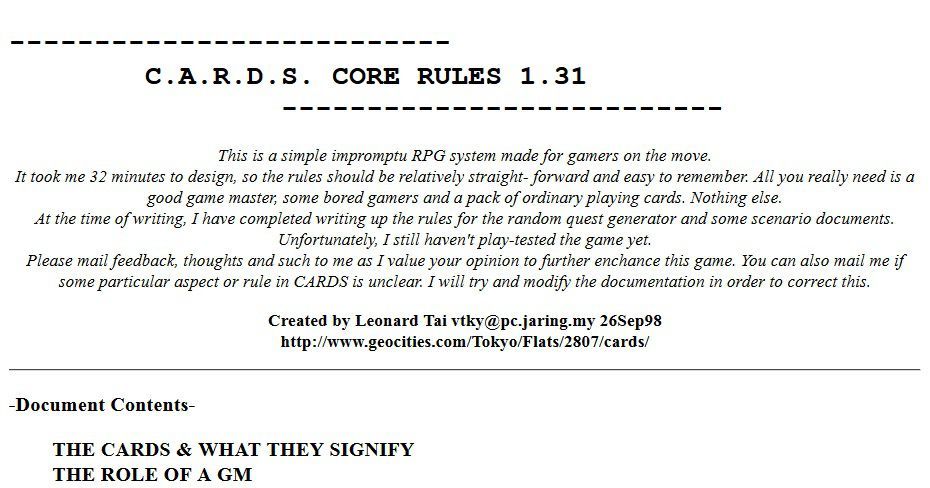C.A.R.D.S. Core Rules | RPG Item | RPGGeek