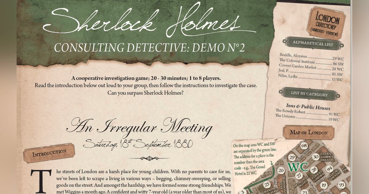 Sherlock Holmes Consulting Detective: An Irregular Meeting | Board Game ...