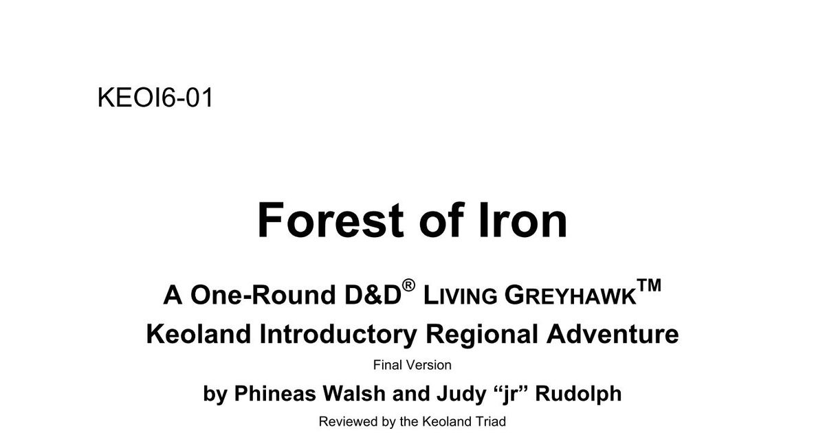 KEOI6-01: Forest of Iron | RPG Item | BoardGameGeek