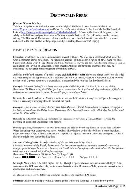 Discworld Risus | RPG Item | RPGGeek