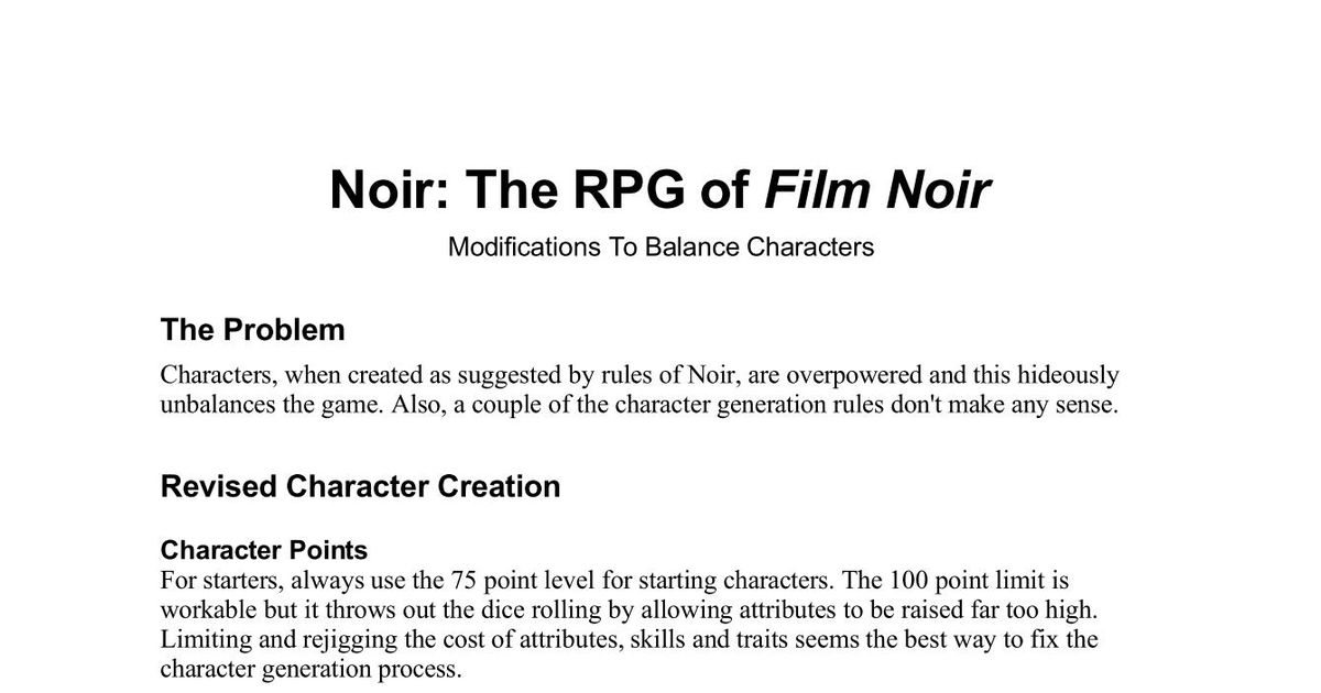 Modifications to Balance Characters | RPG Item | RPGGeek