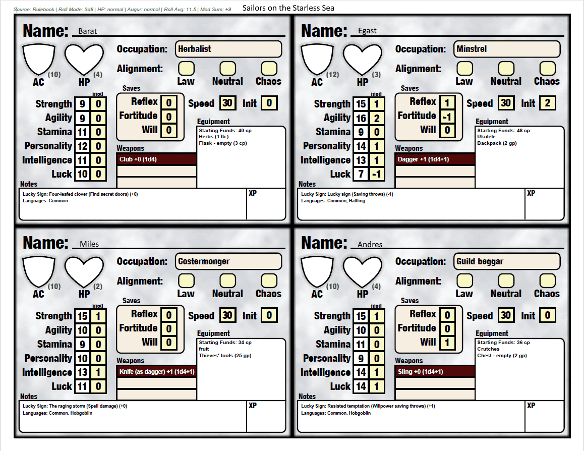 RPGGeek 2023 NPI - Table 1 - Character Sheets | DCC #067: Sailors on ...