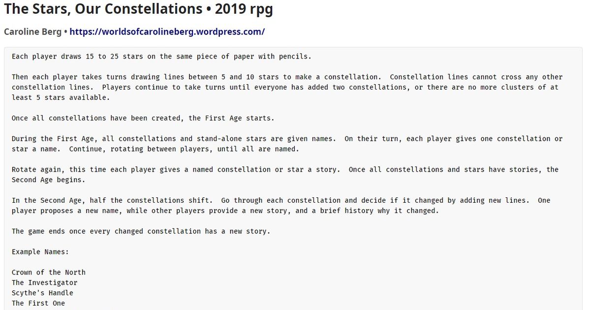 The Stars, Our Constellations | RPG Item | RPGGeek