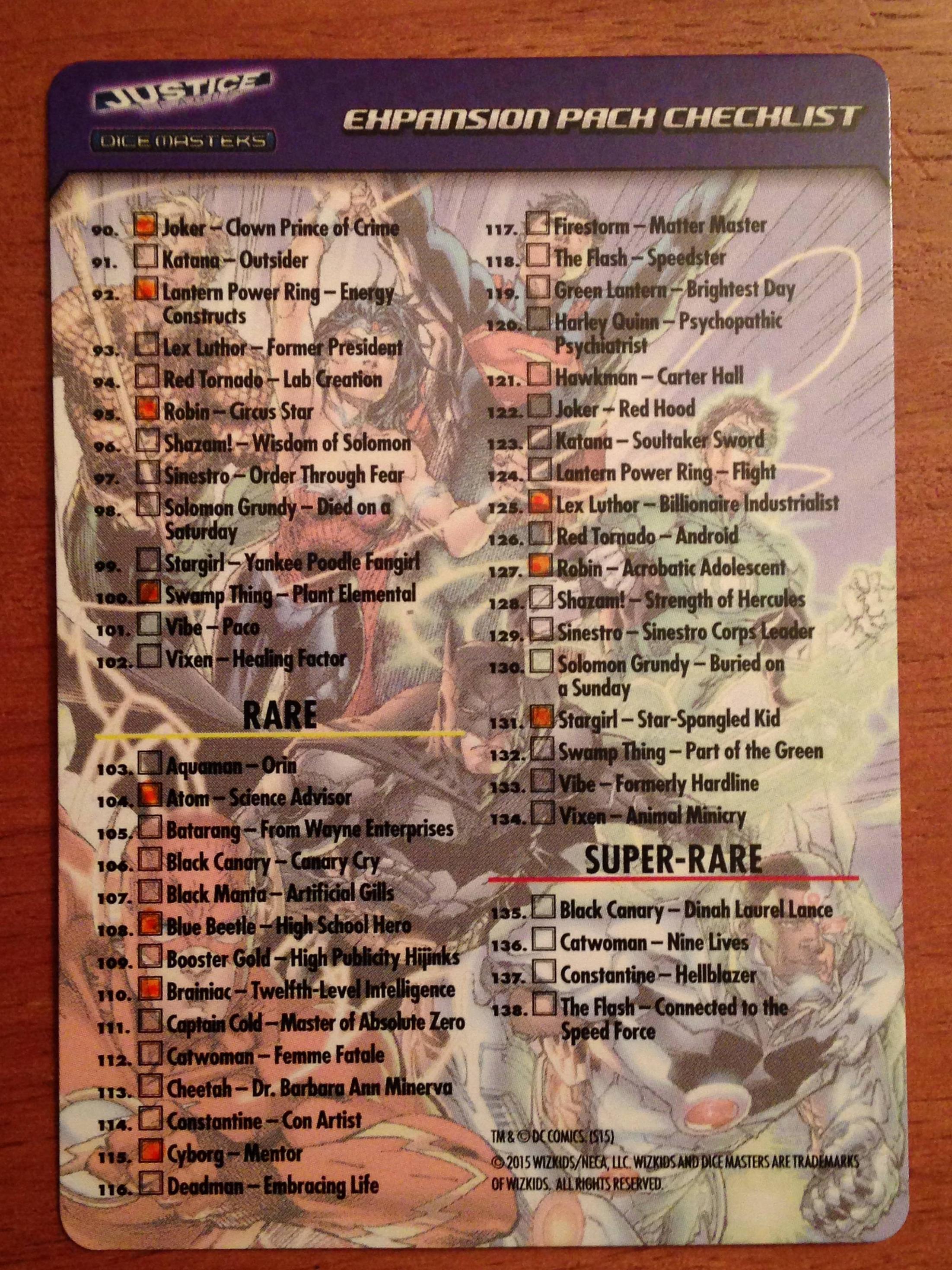 Complete Checklist | DC Comics Dice Masters: Justice League