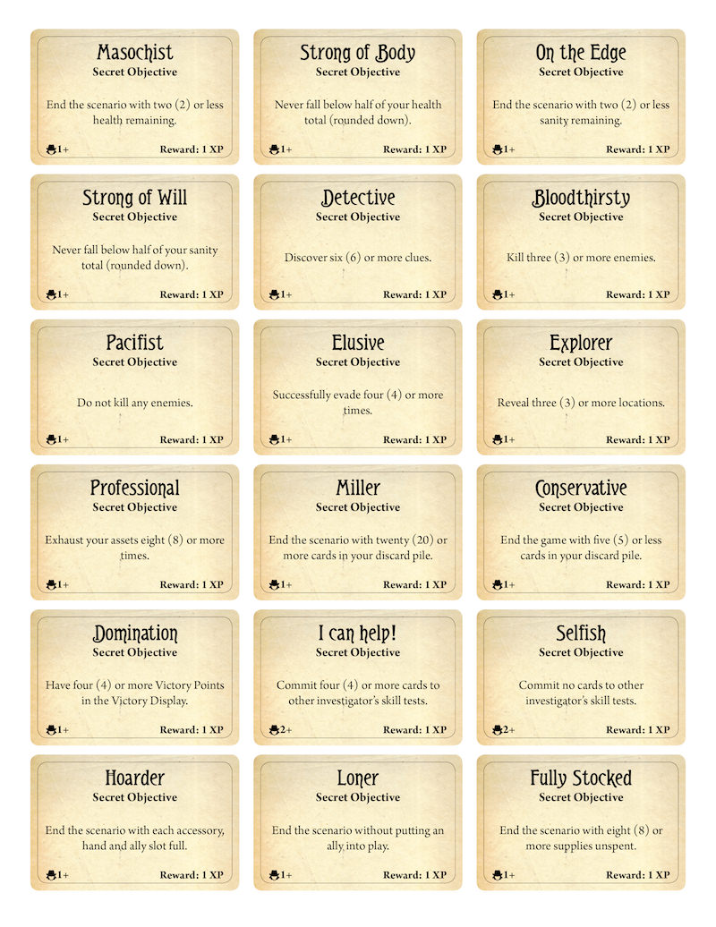 Secret Objectives - Share your ideas! | Arkham Horror: The Card Game