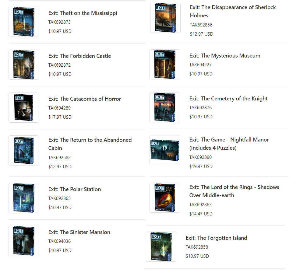 List of EXIT games in order of release (Current as of Fall 2024 ...