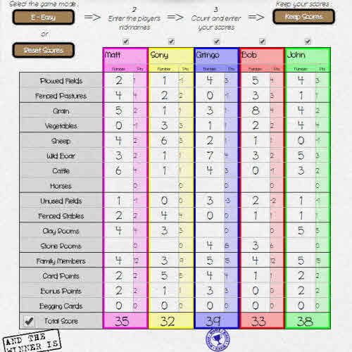 Agricola: free online score sheet | Agricola