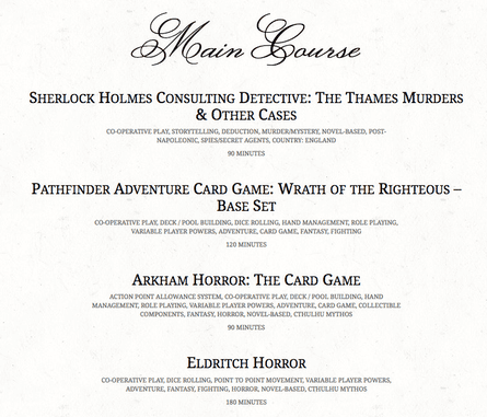 Board Game Menu | Mostly Harmless | RPGGeek