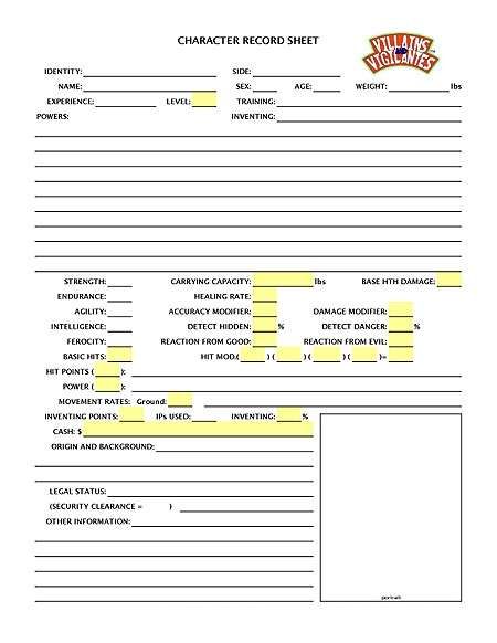 Villains And Vigilantes 21 Excel Character Sheet Rpg Item Rpggeek 
