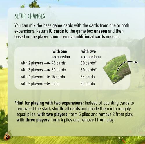Removing cards when playing with 1st and 2nd expansion | Forest Shuffle