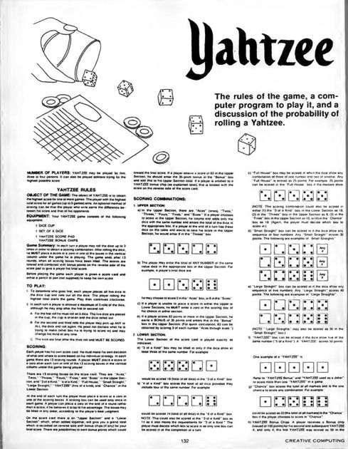 Yahtzee (1978) | Video Game | BoardGameGeek