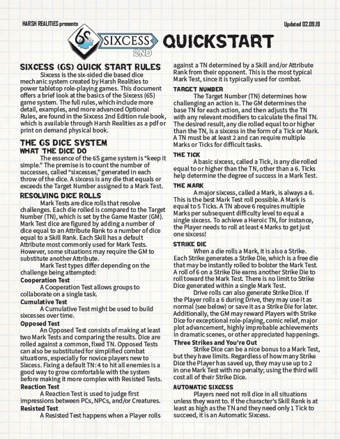 Sixcess 2nd QuickStart | RPG Item | RPGGeek