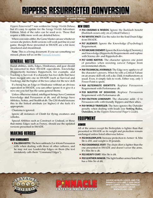 Rippers Resurrected Conversion | RPG Item | RPGGeek