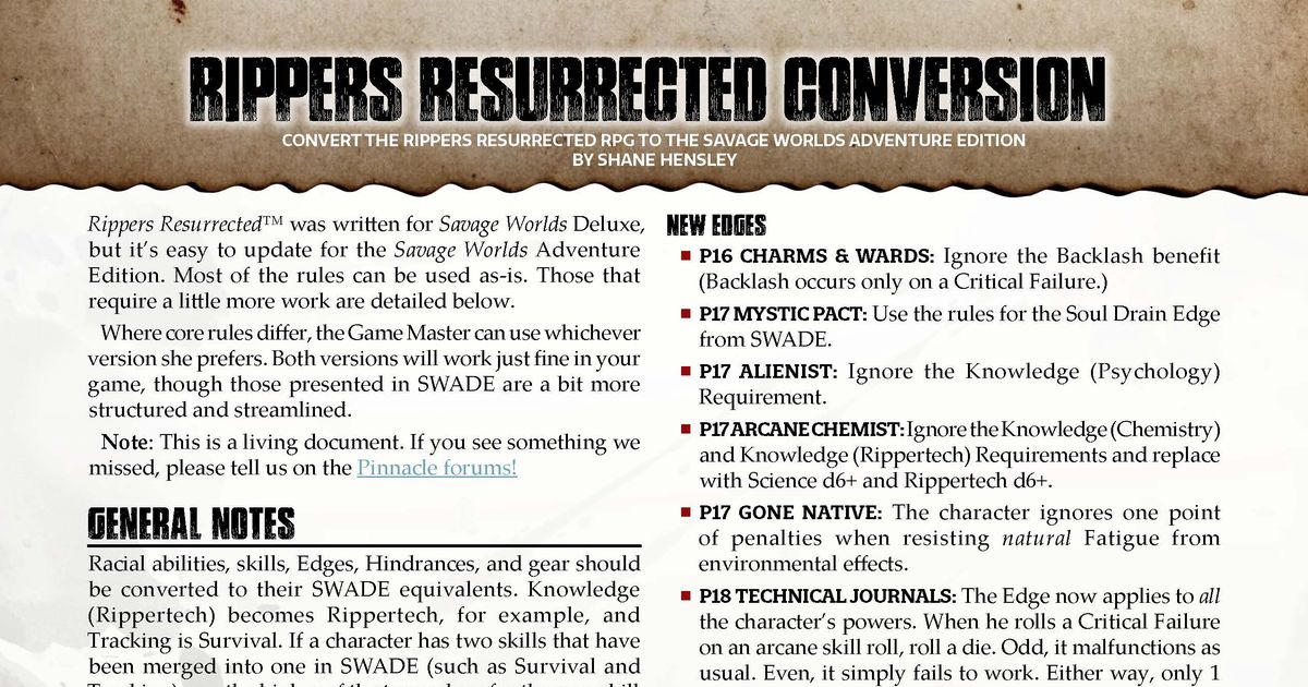 Rippers Resurrected Conversion | RPG Item | RPGGeek