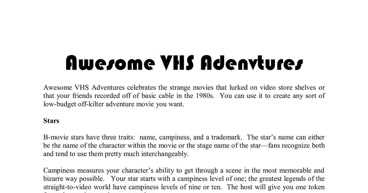 Awesome VHS Adventures | RPG Item | BoardGameGeek