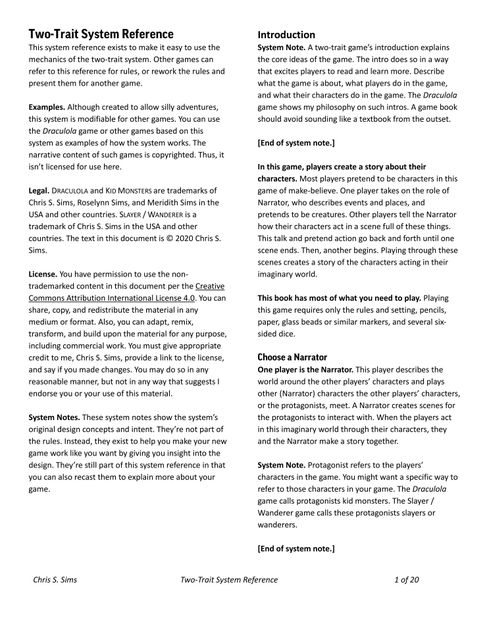 Two-Trait System Reference | RPG Item | RPGGeek