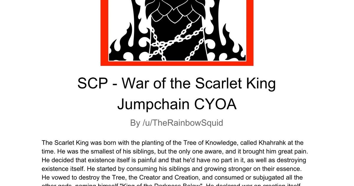 SCP - War of the Scarlet King Jumpchain CYOA | RPG Item | RPGGeek