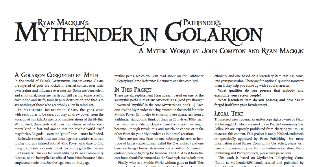 Mythender in Golarion | RPG Item | RPGGeek
