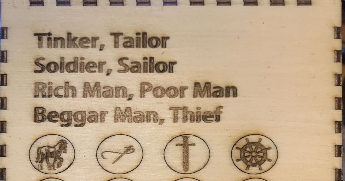 Tinker, Tailor, Soldier, Sailor, Rich Man, Poor Man, Beggarman, Thief ...