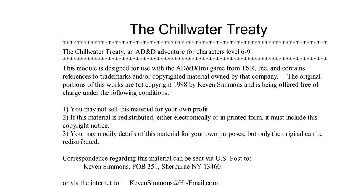 The Chillwater Treaty | RPG Item | RPGGeek