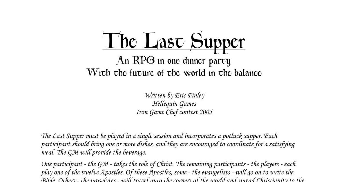 The Last Supper (2005) | RPG Item | RPGGeek