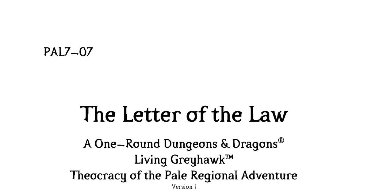 PAL7-07: The Letter of the Law | RPG Item | RPGGeek