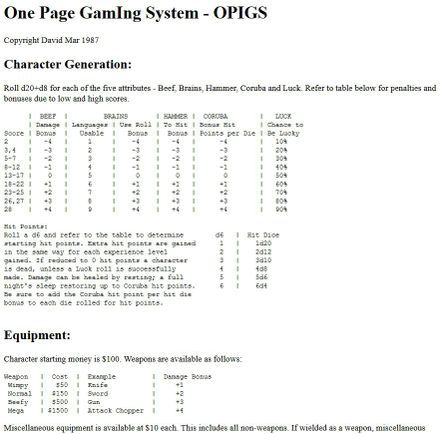 OPIGS: One Page GamIng System | RPG Item | RPGGeek