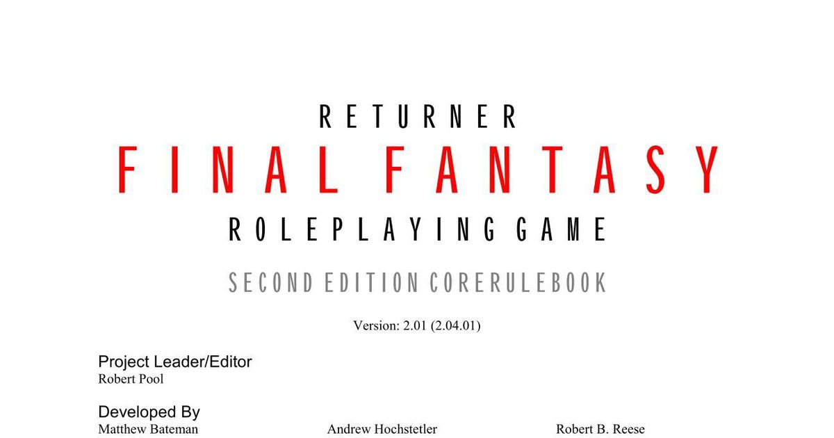 Returner Final Fantasy Roleplaying Game (2nd Edition) | RPG Item | RPGGeek