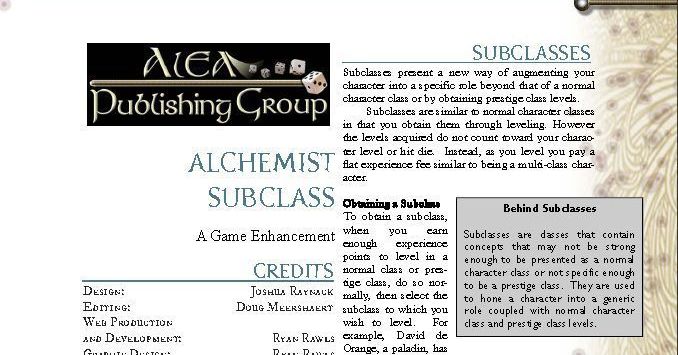 Alchemist Subclass | RPG Item | RPGGeek