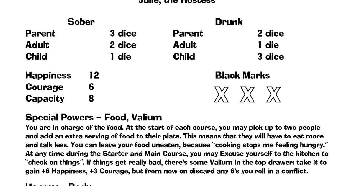 The Dinner Party Handouts | RPG Item | RPGGeek