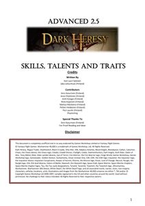 Advanced Dark Heresy 2.5 Skills, Talents and Traits | RPG Item | RPGGeek