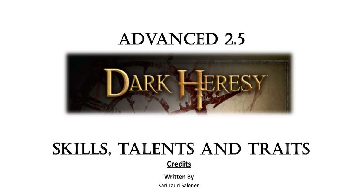 Advanced Dark Heresy 2.5 Skills, Talents and Traits | RPG Item | RPGGeek