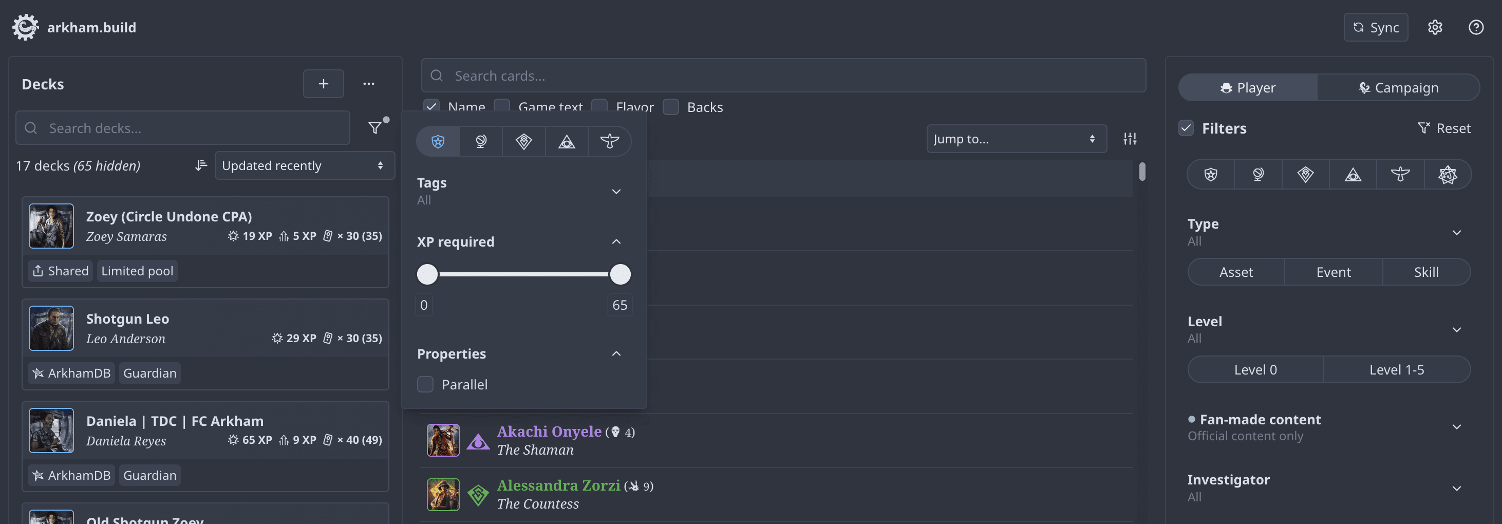 arkham.build: a web deck builder | Arkham Horror: The Card Game