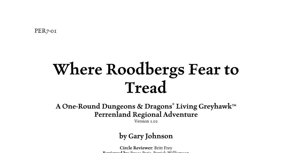 PER7-01: Where Roodbergs Fear to Tread | RPG Item | RPGGeek