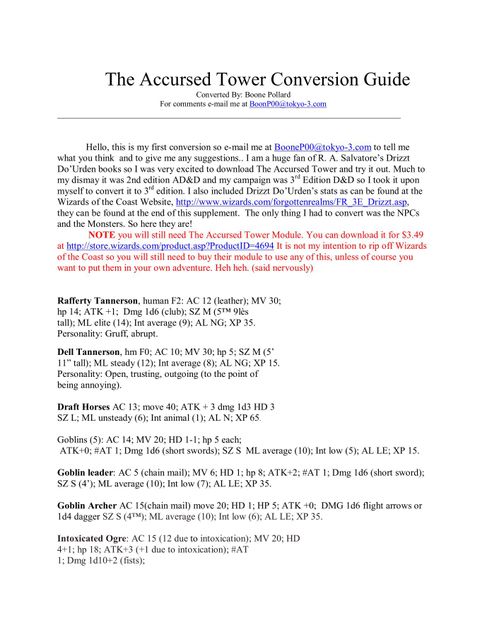 The Accursed Tower Conversion Guide | RPG Item | RPGGeek