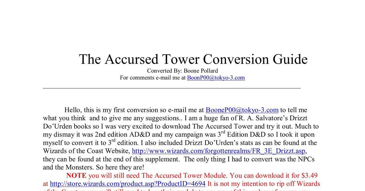 The Accursed Tower Conversion Guide | RPG Item | RPGGeek