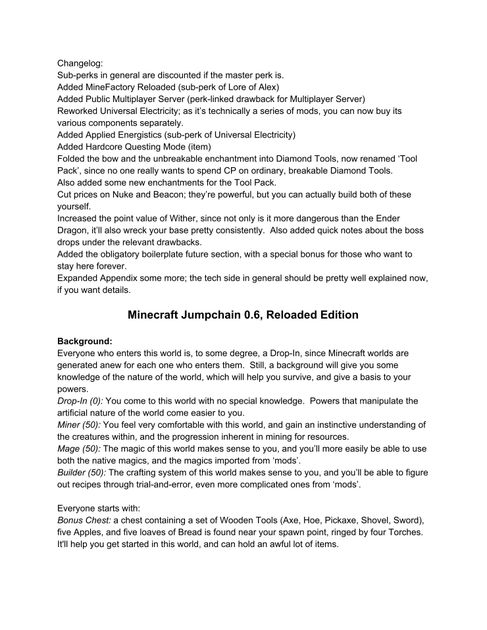 Minecraft Jumpchain, Reloaded | RPG Item | RPGGeek