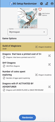 Wyrmspan Setup Randomizer support for expansion | Wyrmspan: Dragon Academy