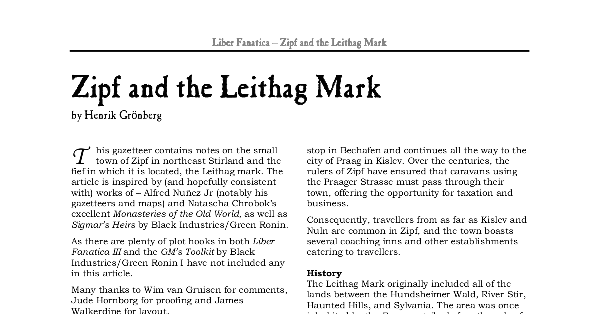 Zipf and the Leithag Mark | RPG Item | RPGGeek
