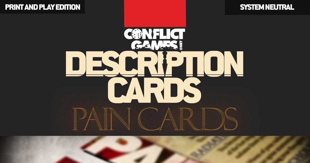 Conflict Description Cards: Pain Cards | RPG Item | RPGGeek