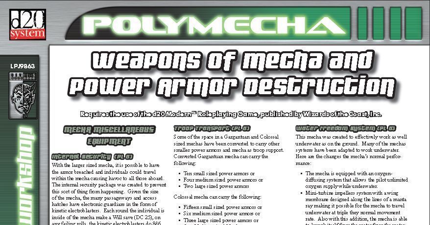 Weapons of Mecha and Power Armor Destruction | RPG Item | RPGGeek