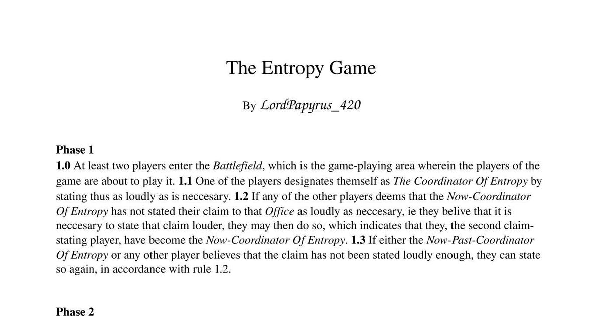 The Entropy Game | RPG Item | RPGGeek